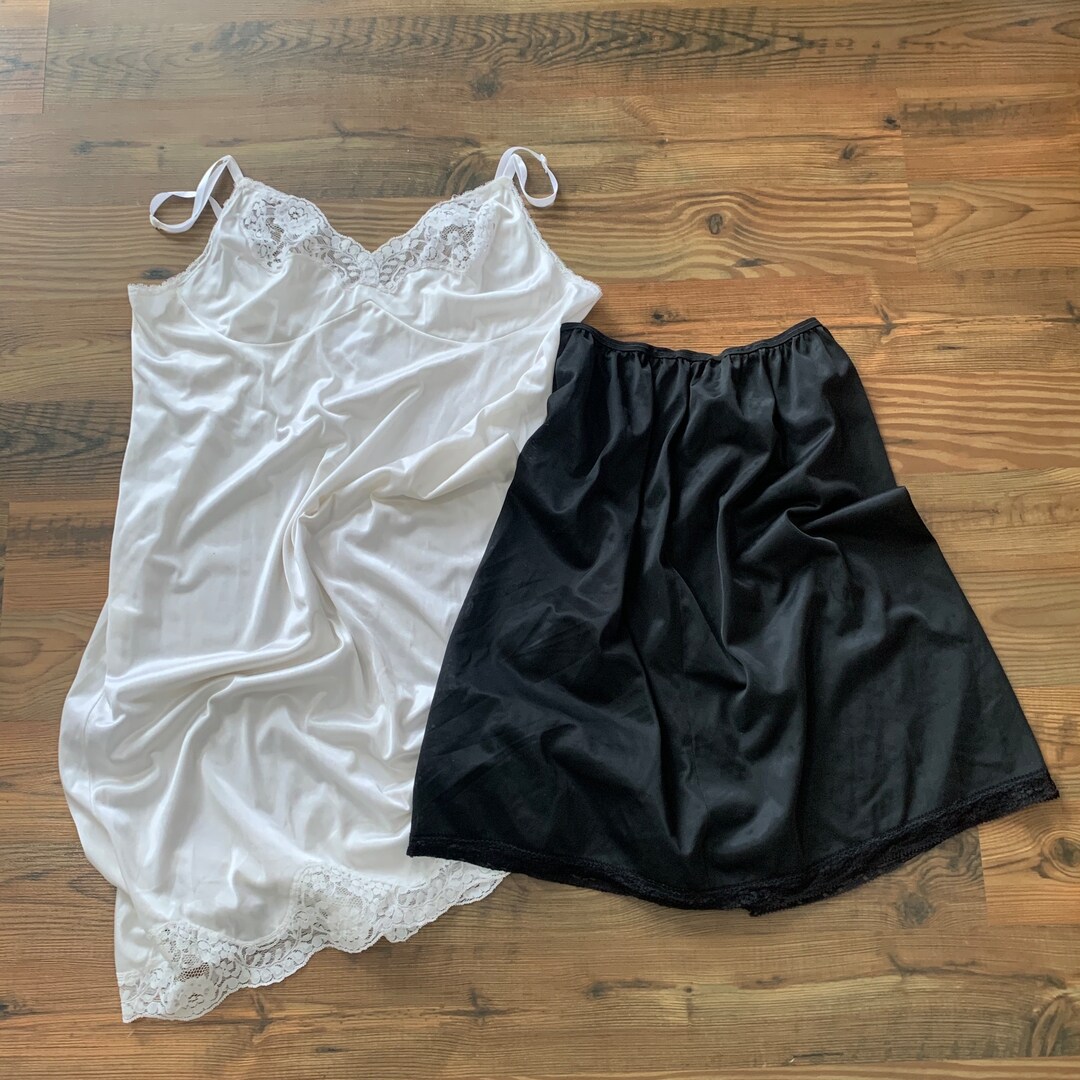 Two Vintage Silky Slips White Full Slip Black Half Slip Size MEDIUM - Etsy