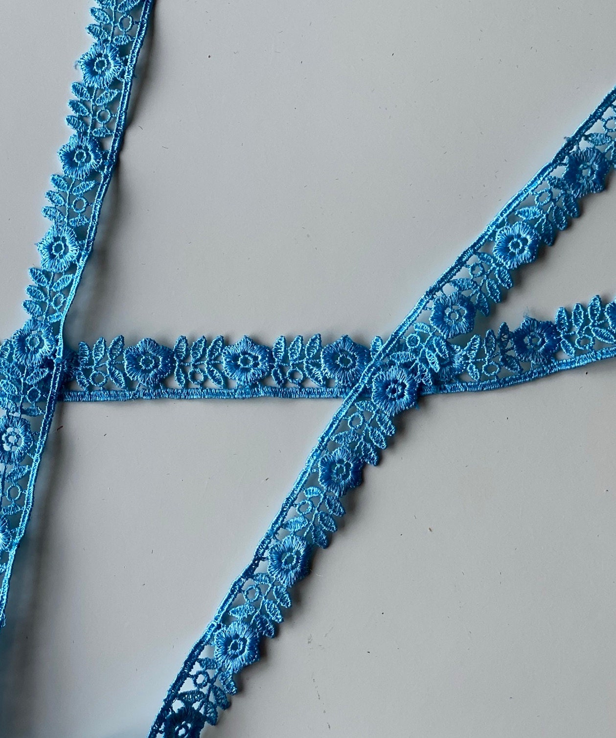 Cotton Floral Lace Trim, Blue Cut Work Trim, Thread Embroidered Lace ...