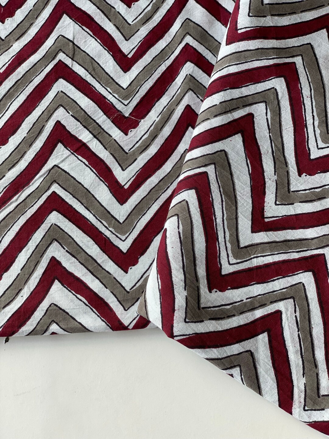 Hand Drawn Chevron Print in Gray and White, Indian Cotton Fabric ...