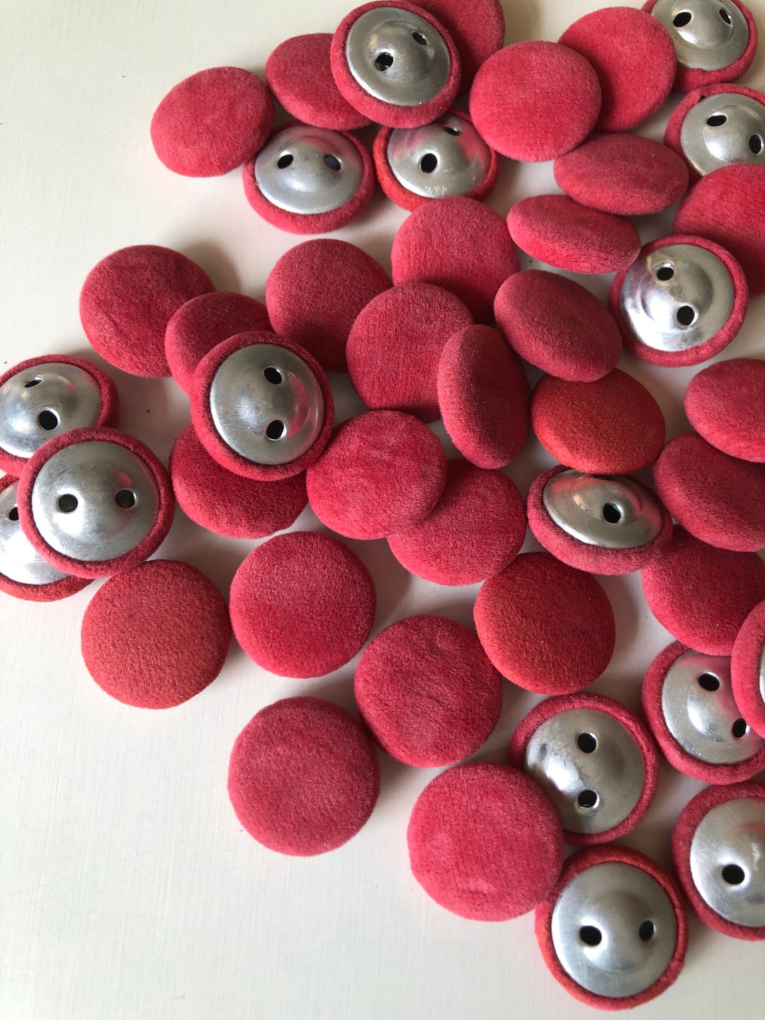 Red Velvet Fabric Covered Sewing Buttons, Red Velvet Buttons, 2 Hole ...
