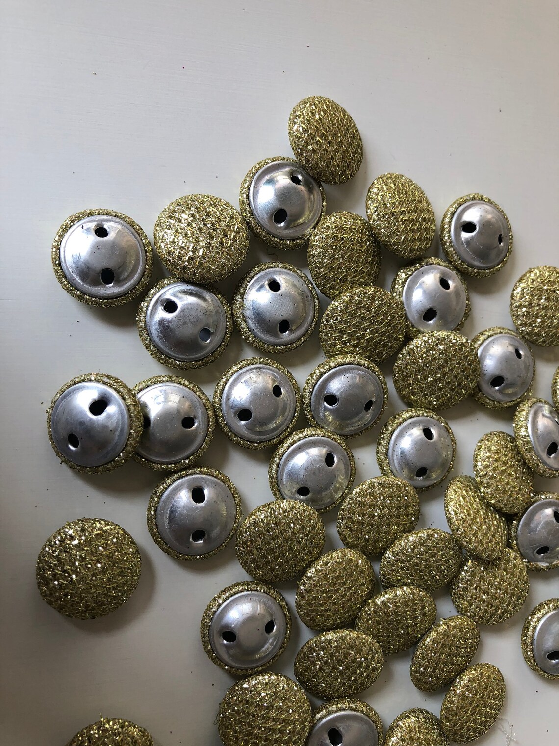 Fabric covered buttons Golden Buttons 2 hole Glitter Lurex | Etsy
