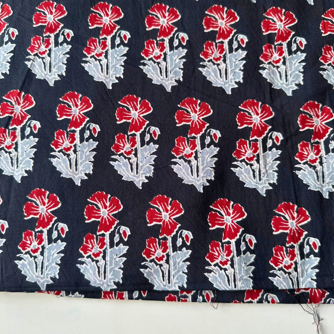 Block Print Indian Fabric, Black and Red Block Print, 2.8 Yard Cuts ...