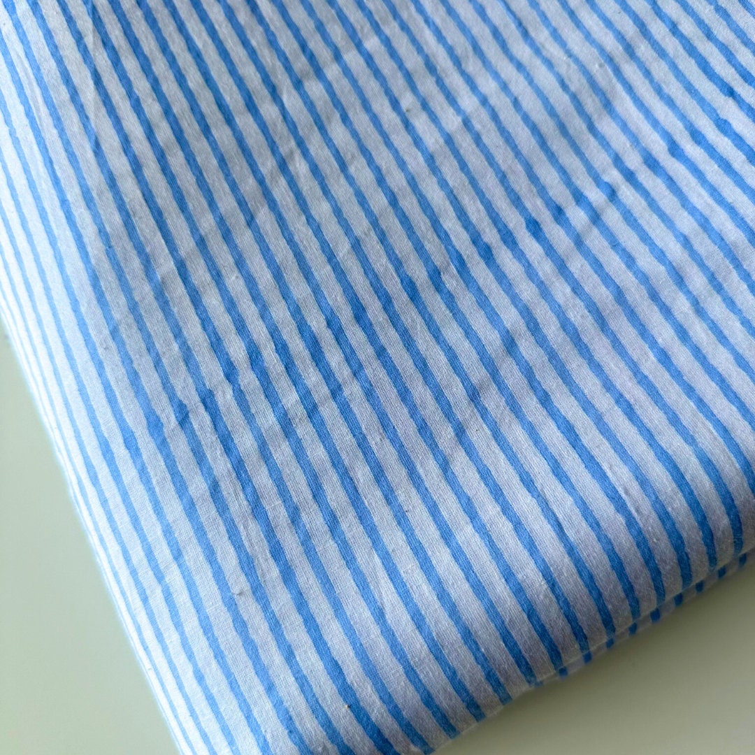 Hand Block stripes Print fabric on White base pure cotton, By the Yard ...