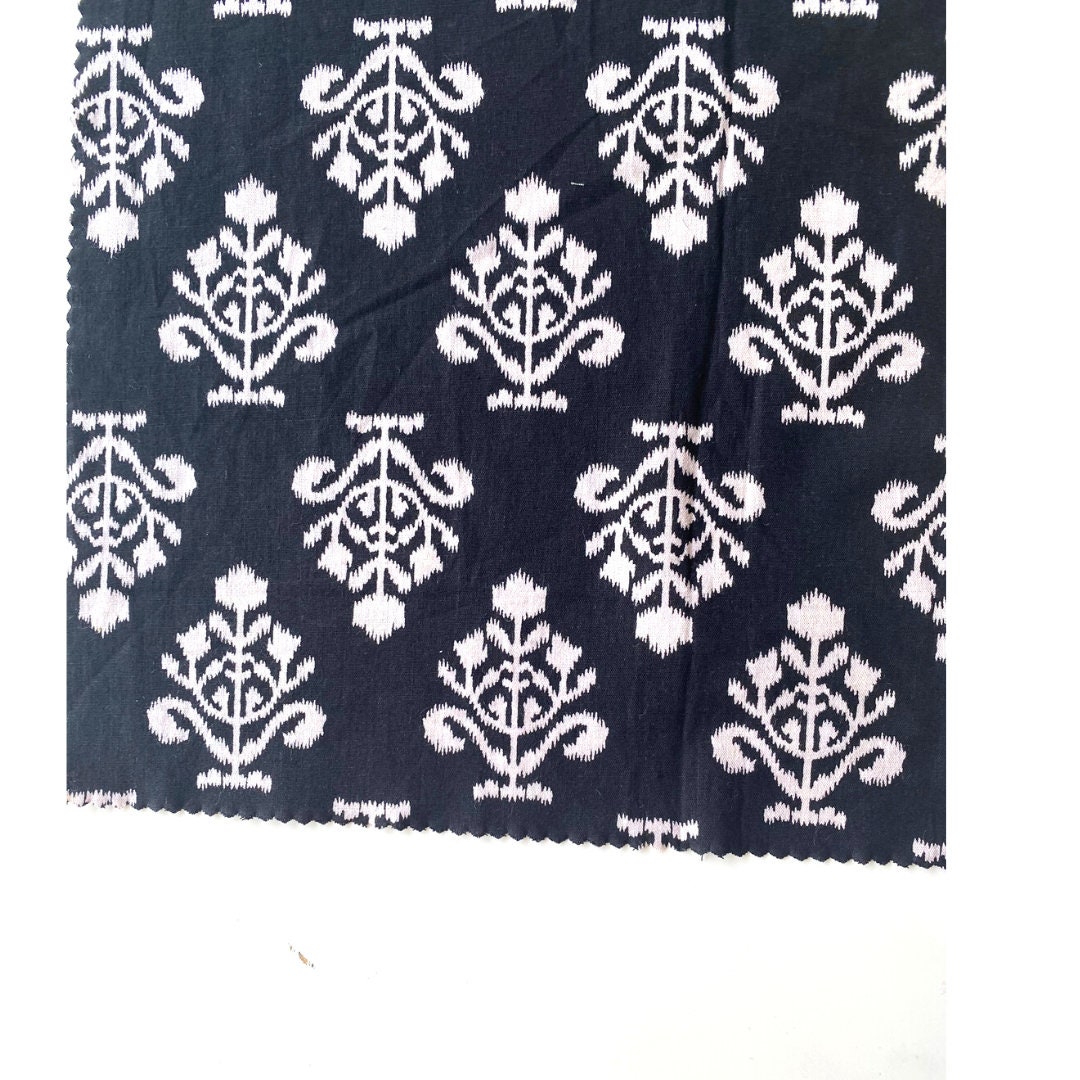 Indian Fabric All Over Ikat Print, Indian Cotton, 5 Yard Remnant, Black ...