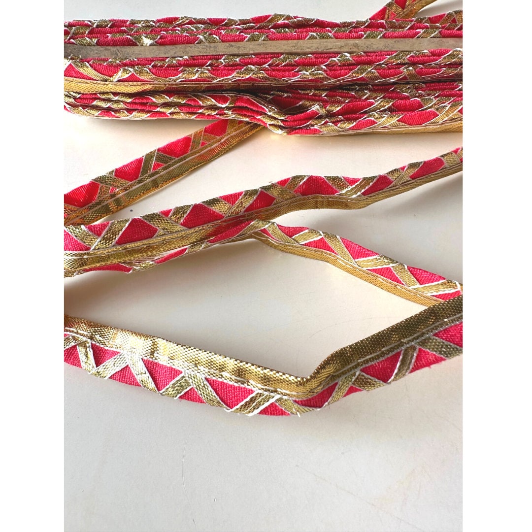 Embroidered Lace Trim, Coral Red and Gold, Trim Ribbon, by the Yard ...