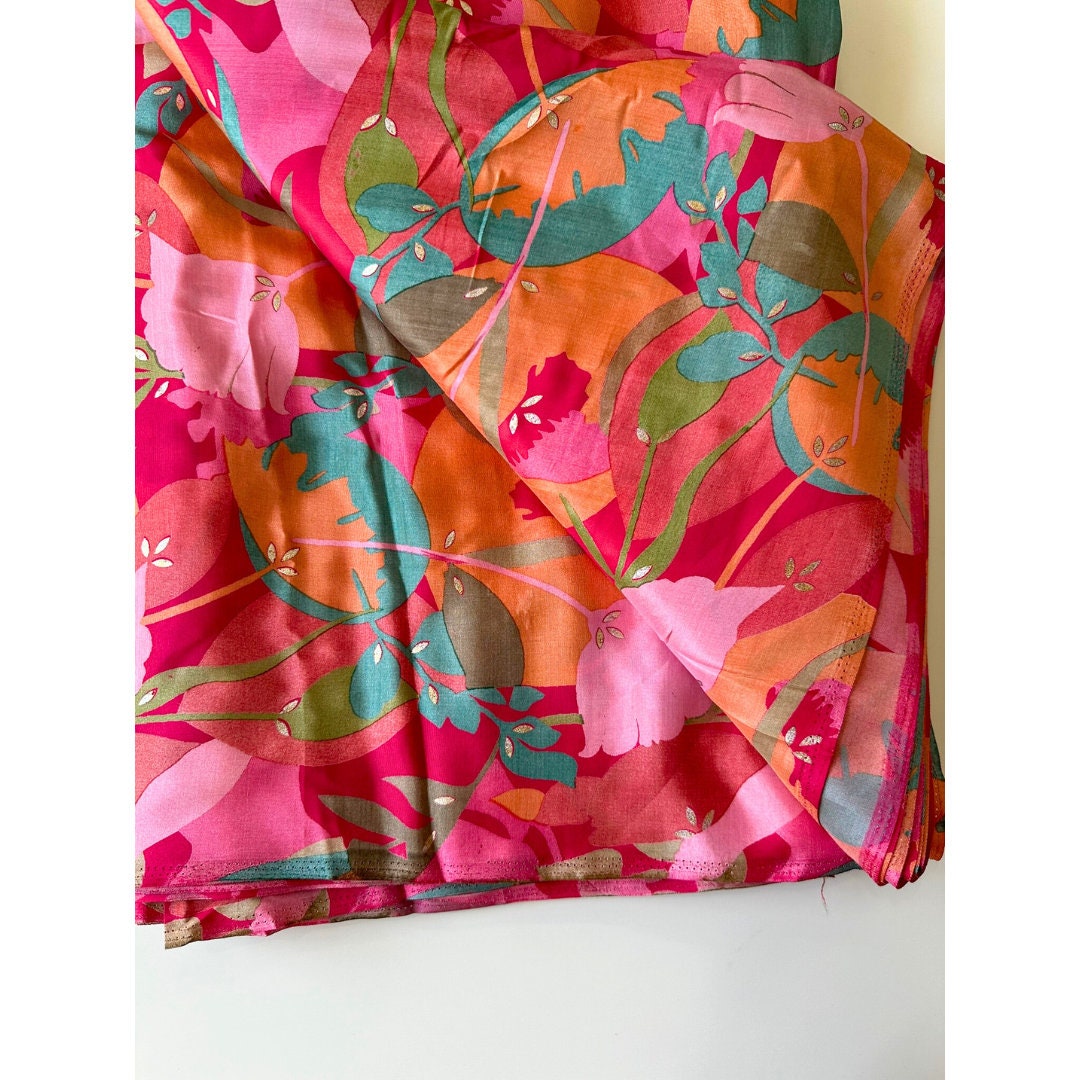 Pink Floral Viscose Rayon Fabric With Gold Foil Print - Etsy