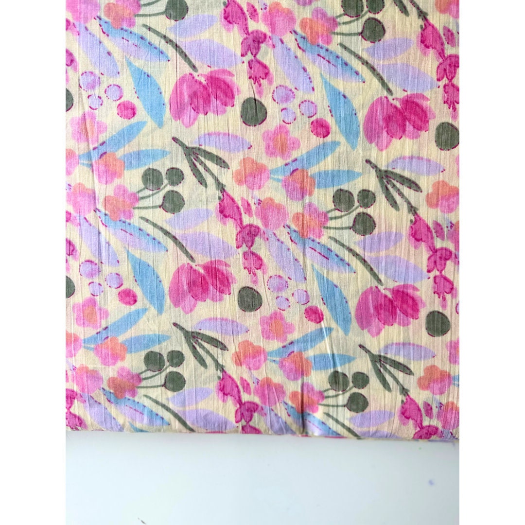 Indian Cotton Fabric, Floral Waves Print, Light Pink Water Color Print ...