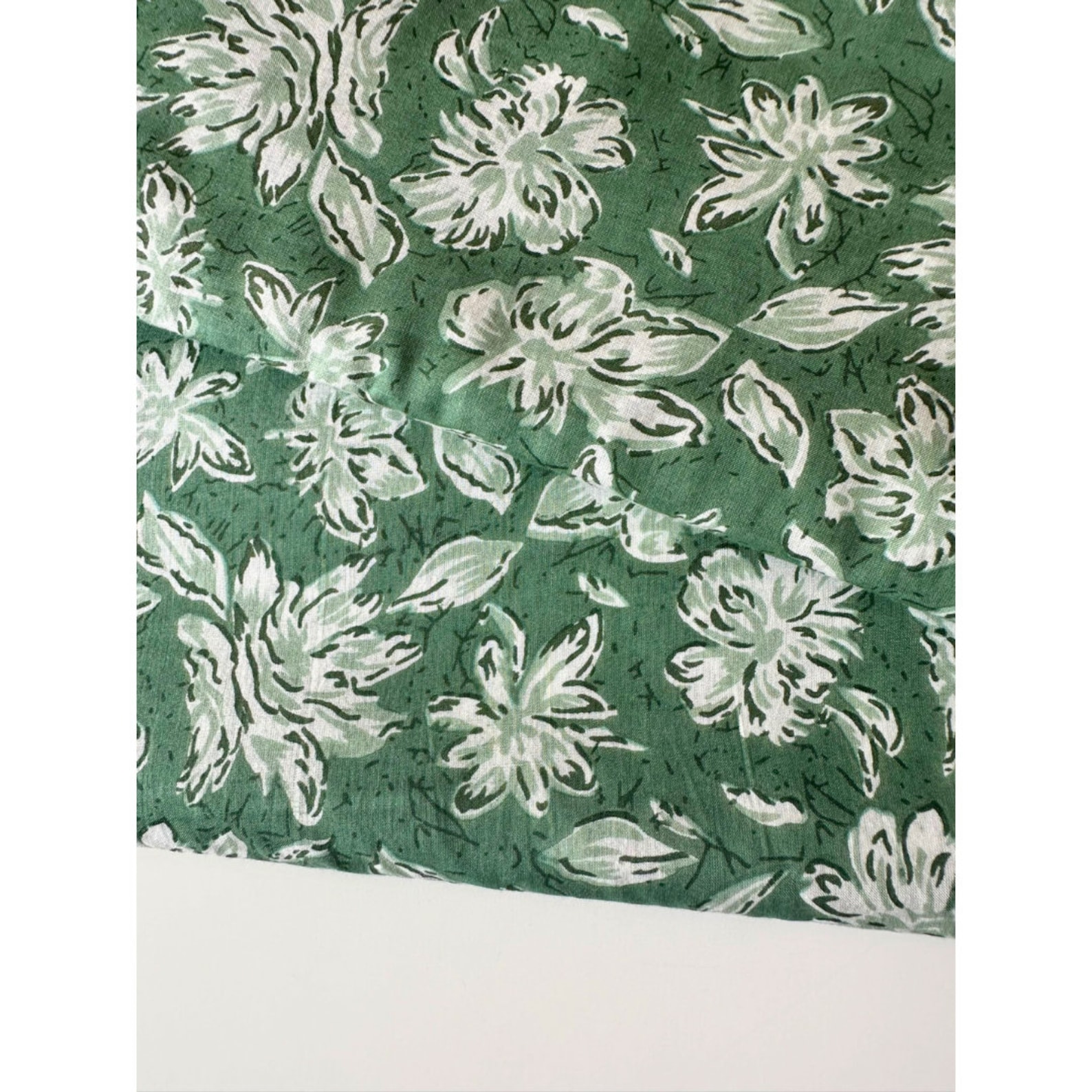 Henna Green White Floral Cotton Fabric, Vintage Indian Cotton by the ...