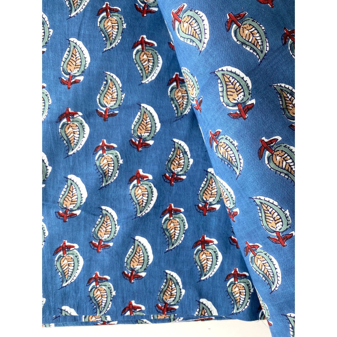 Indigo Floral Buti Block Print Cotton Fabric, Indian Sewing Textile - Etsy