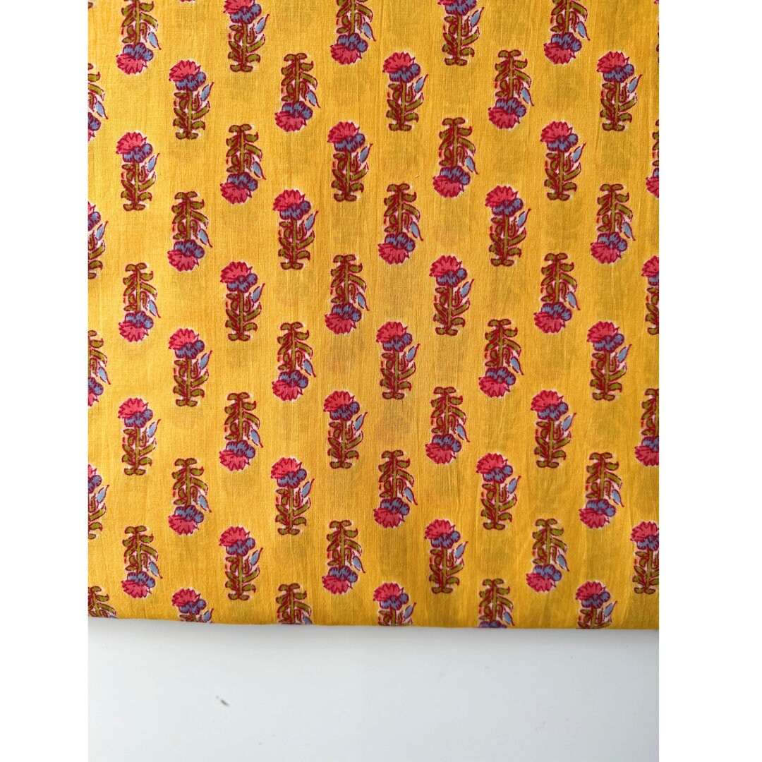 Hand Block Printed Fabric, Indian Printed Cotton Fabric, Floral Buti in ...