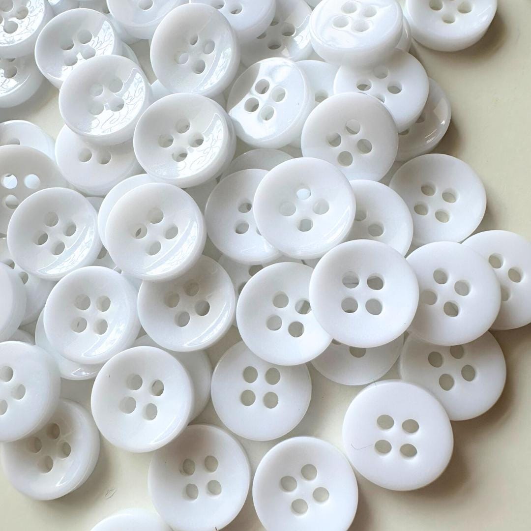 White Round Buttons Set - 12mm Sewing Buttons - Bulk Button Lot for ...