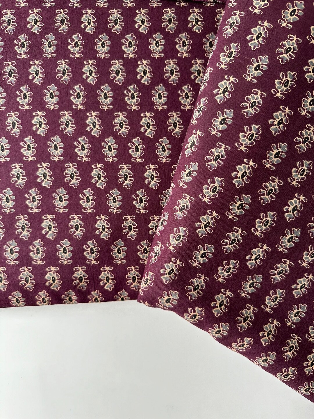 Block Printed Floral Buti Print Fabric, Print in Deep Brown and Beige ...