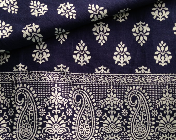 Pure Cotton, Paisley Border, Indian Fabric, Block Print,dark Navy,all ...