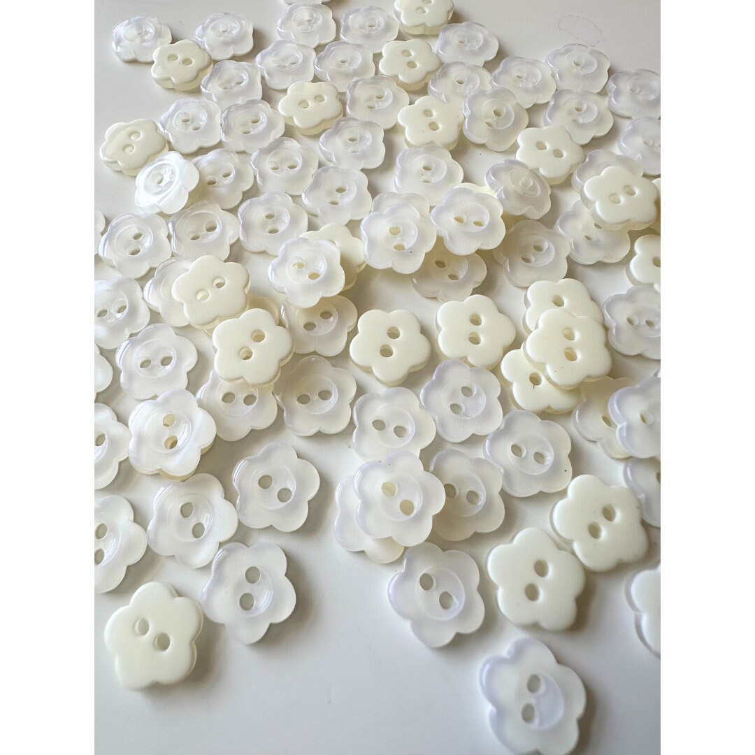 Chic off White Floral Buttons Set - 10mm Sewing 2 Hole Plastic Buttons ...