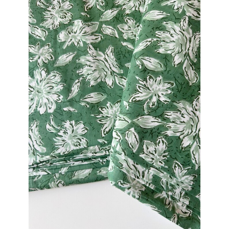 Henna Green White Floral Cotton Fabric, Vintage Indian Cotton by the ...