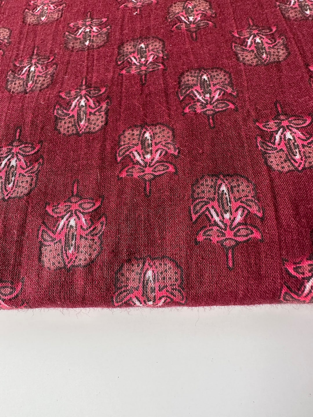 Maroon Hand Block Printed Cotton, Holiday Print, Madder Dyed Fabric ...