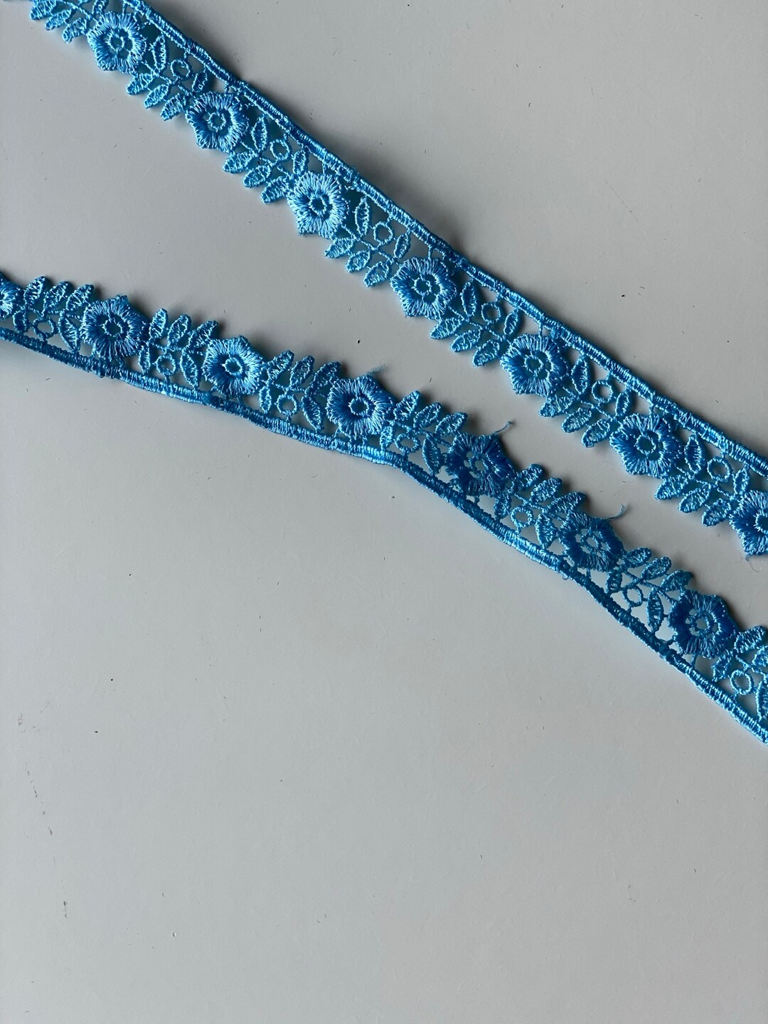 Cotton Floral Lace Trim, Blue Cut Work Trim, Thread Embroidered Lace ...