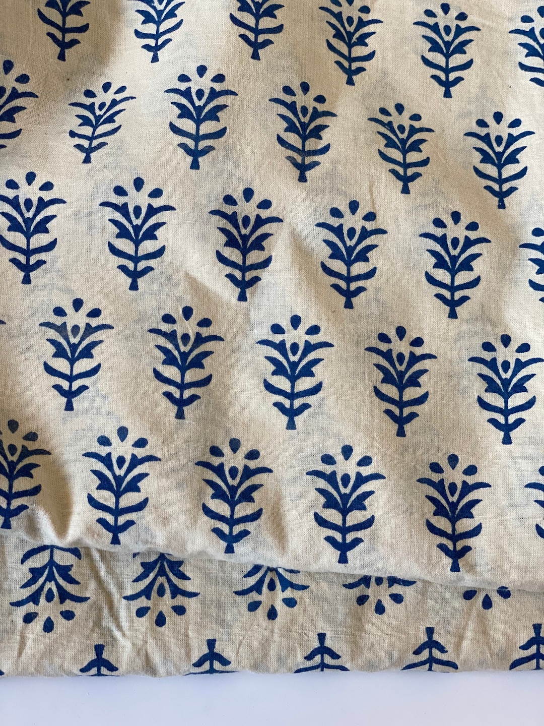 Indian Block Print, Ecru and Indigo Hand Stamped Printing, by the Yard ...