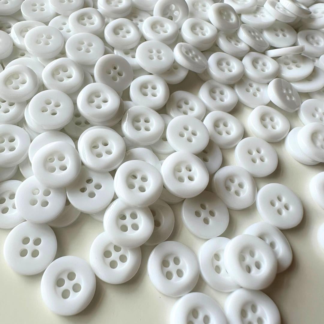 Classic Round Buttons Set - White 12mm Sewing Buttons - Bulk Button Lot ...