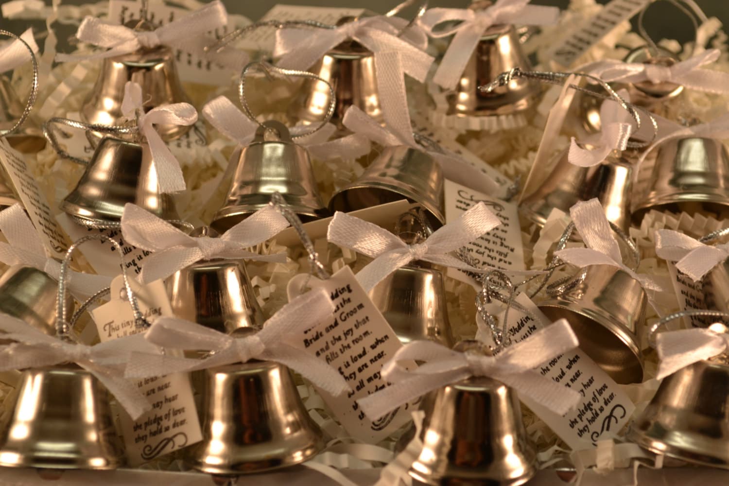 24 Bell Wedding Favors With White Ribbon Bows Poem Card in a - Etsy