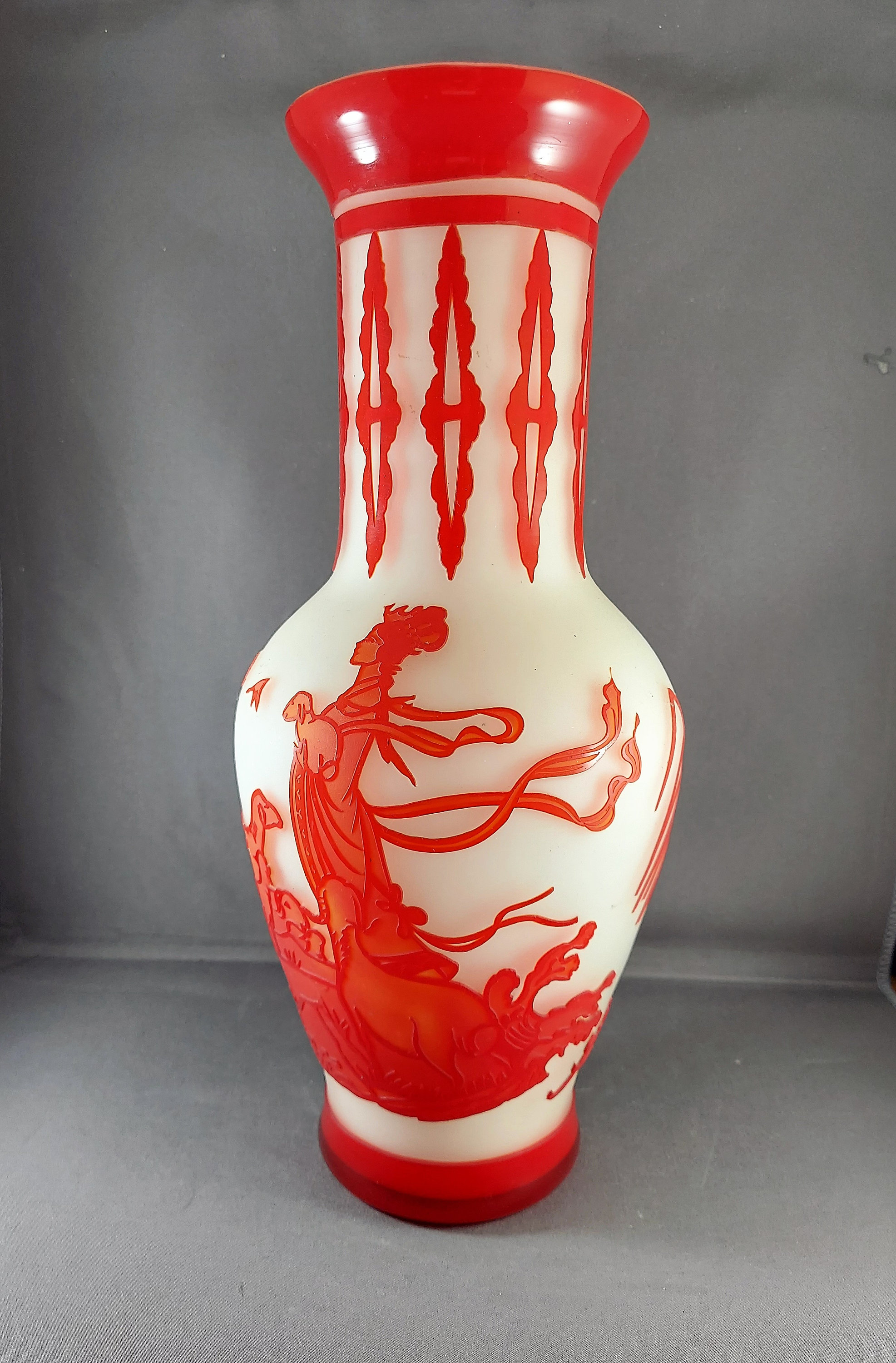 Red Peking Glass Vase Red Cased Glass - Etsy