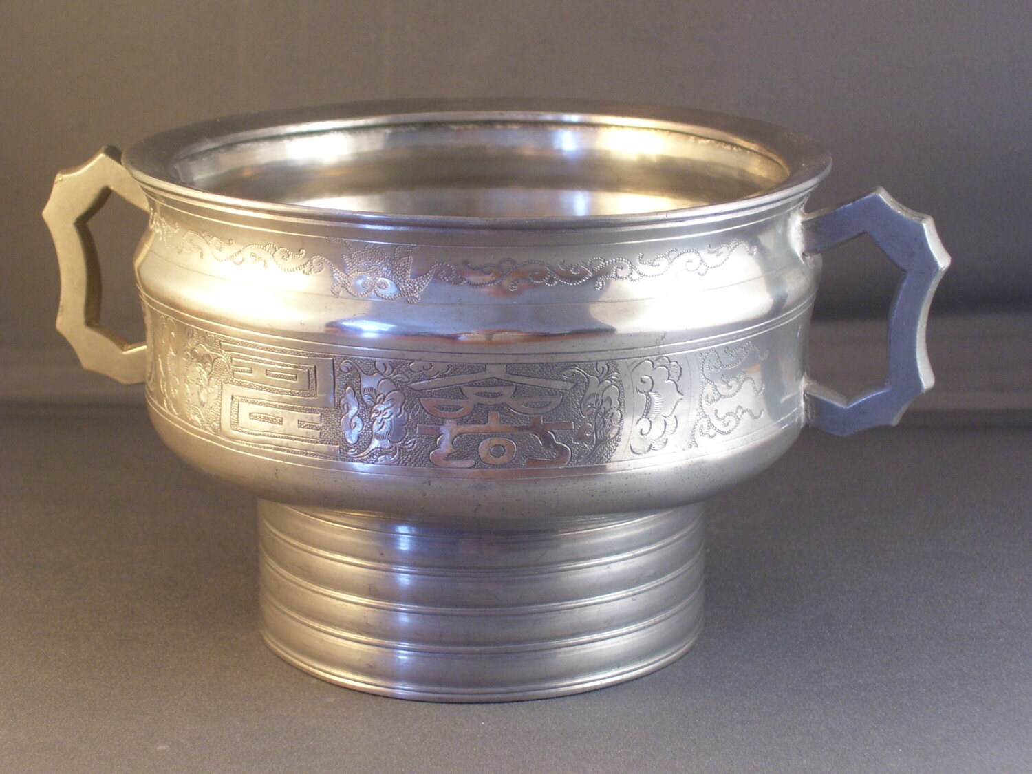 Sculpture Vessels Antique Chinese Pewter Covered Dish HALLMARKED Qing ...