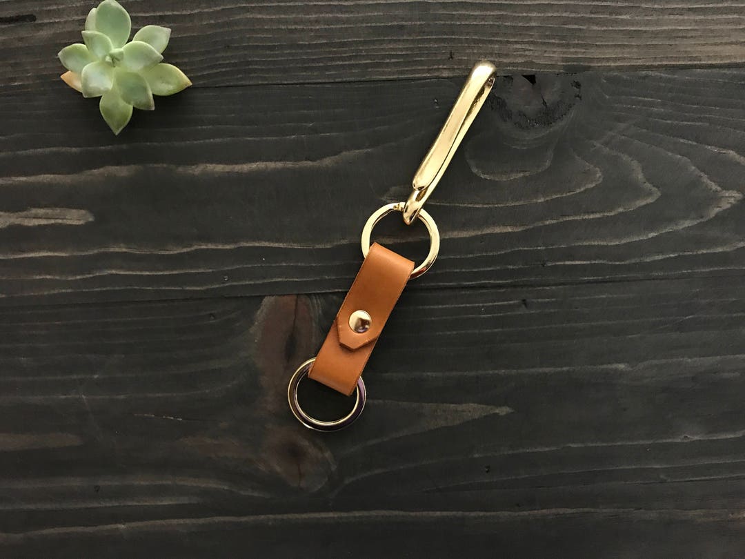 Leather Keychain, Leather Keychain With Brass Fish Hook, Leather Key ...