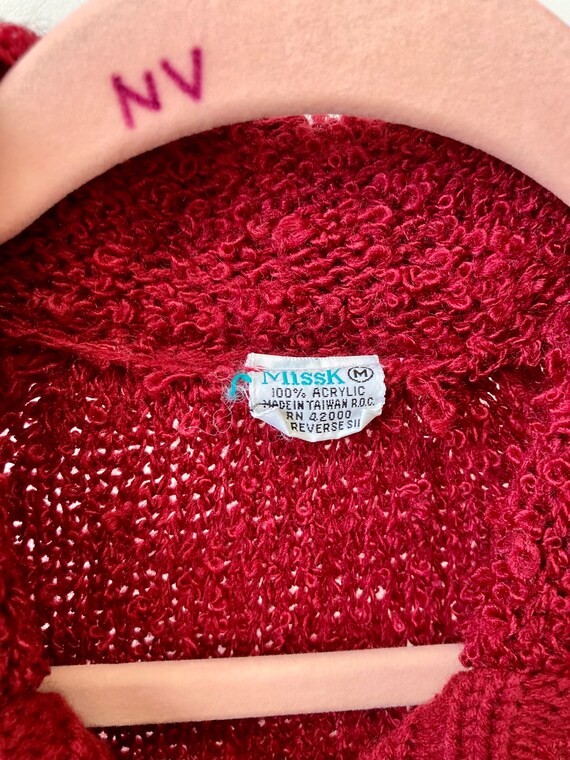 1970s Wine Red Bouclé Cardigan, Bust 36in - Gem