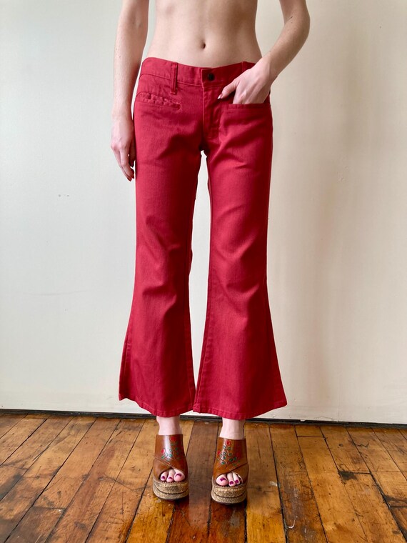 1970s Raspberry Low Rise Bell Bottom Pants, Waist 33in - Gem