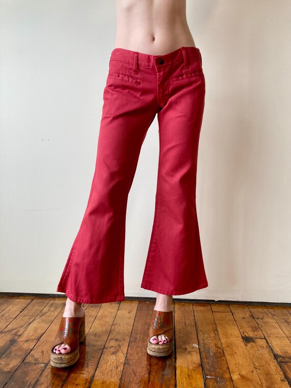 1970s Raspberry Low Rise Bell Bottom Pants, Waist 33in - Gem