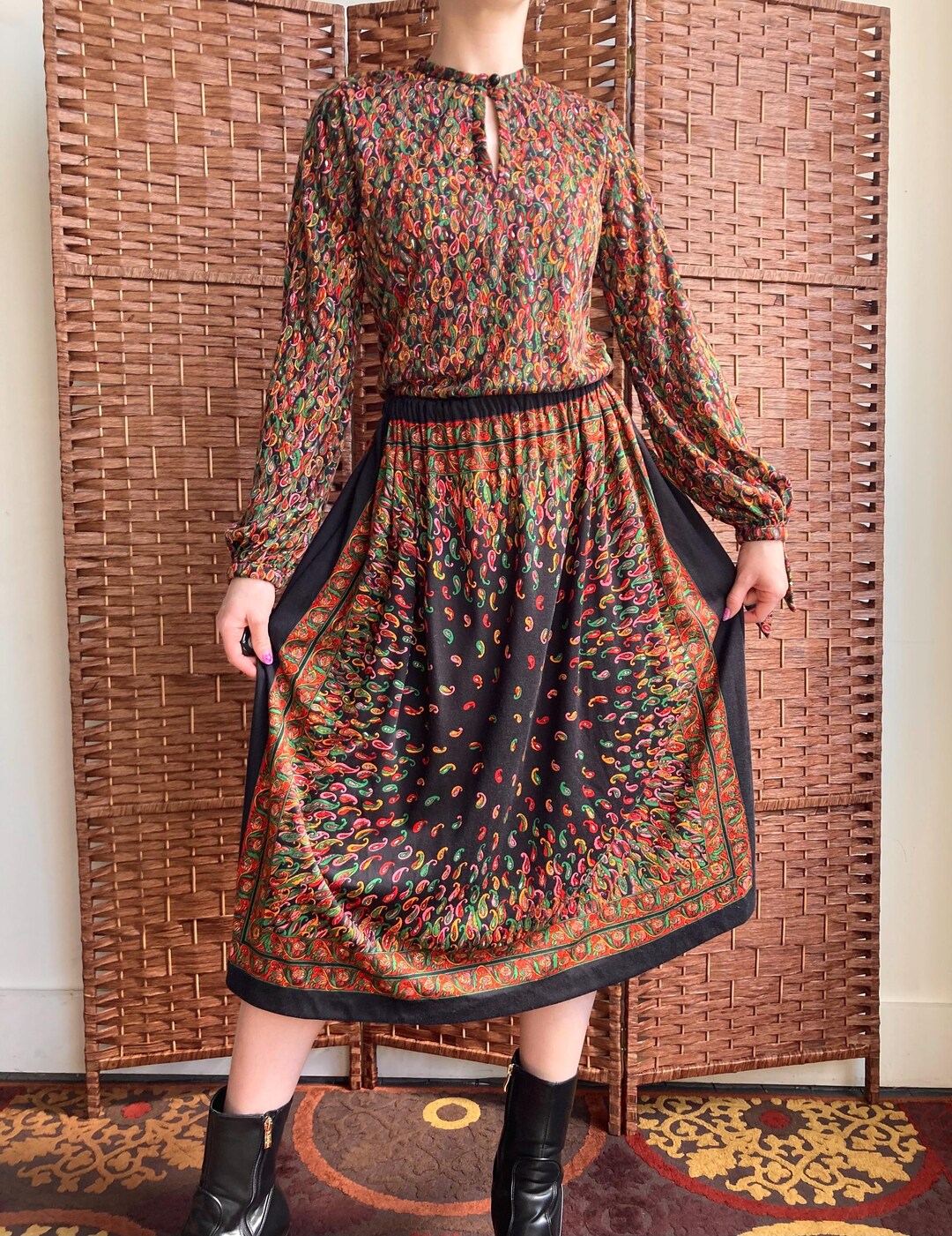 1970s Paisley Print Two Piece Set - Top & Skirt, Bust 36in - Etsy
