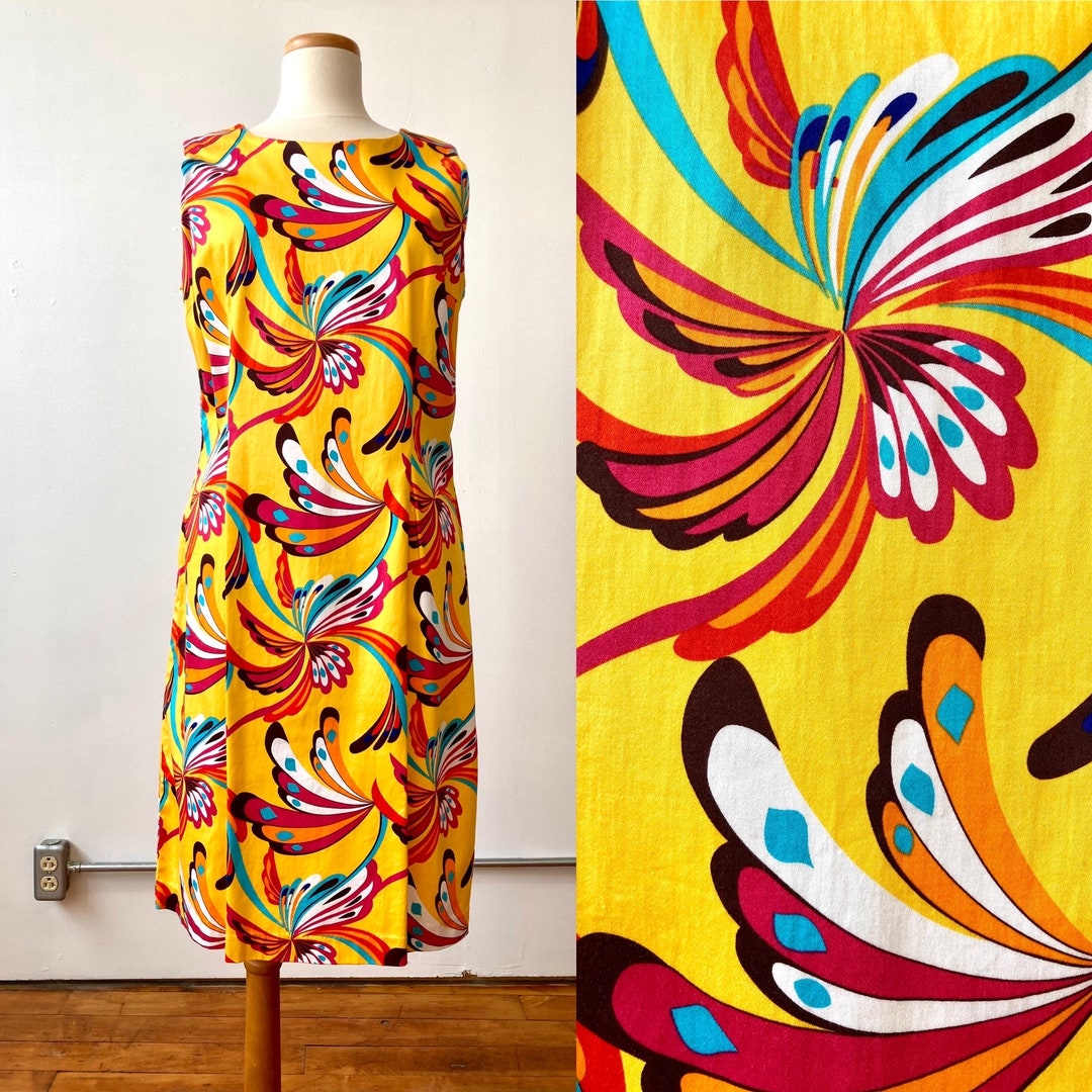 1990s Does 60s Funky Patterned Sleeveless Dress, Bust 42in - Etsy