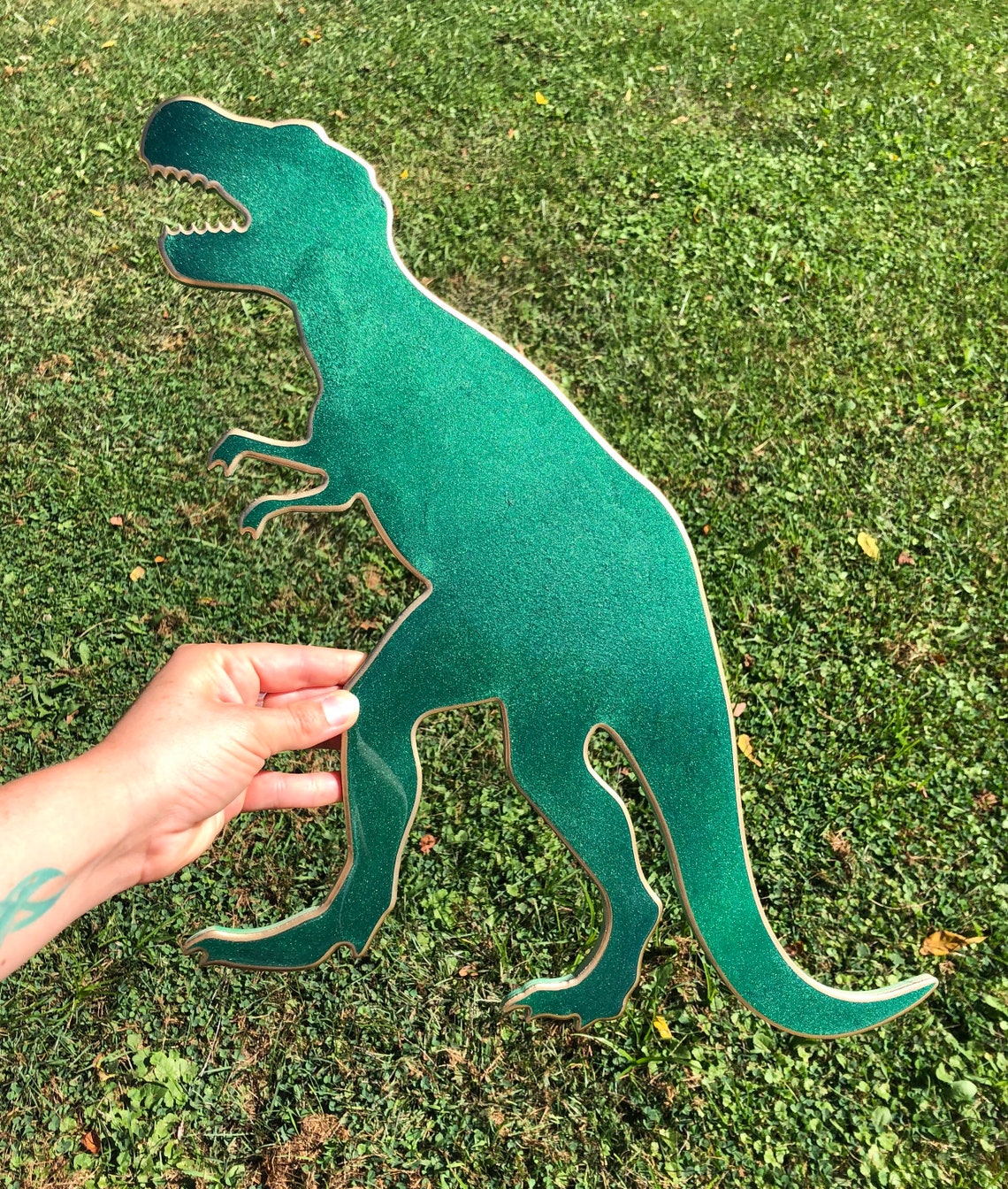 Tyrannosaurus T Rex Dinosaur Hand Painted Green Glittery Epoxy Resin ...