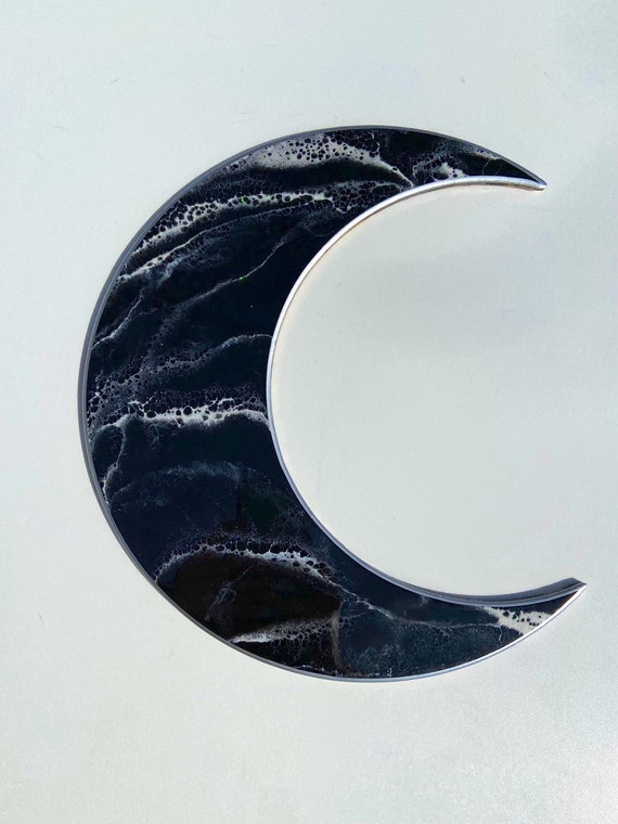 Crescent Moon Black Metallic Silver White Glittery Epoxy Resin - Etsy