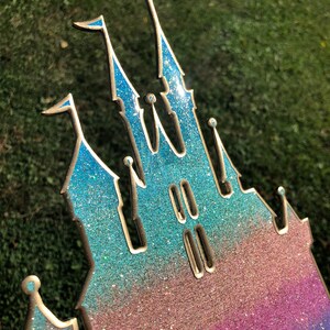 Princess Castle Hand Painted Rainbow Gold Glitter Epoxy Resin Wood Wall ...
