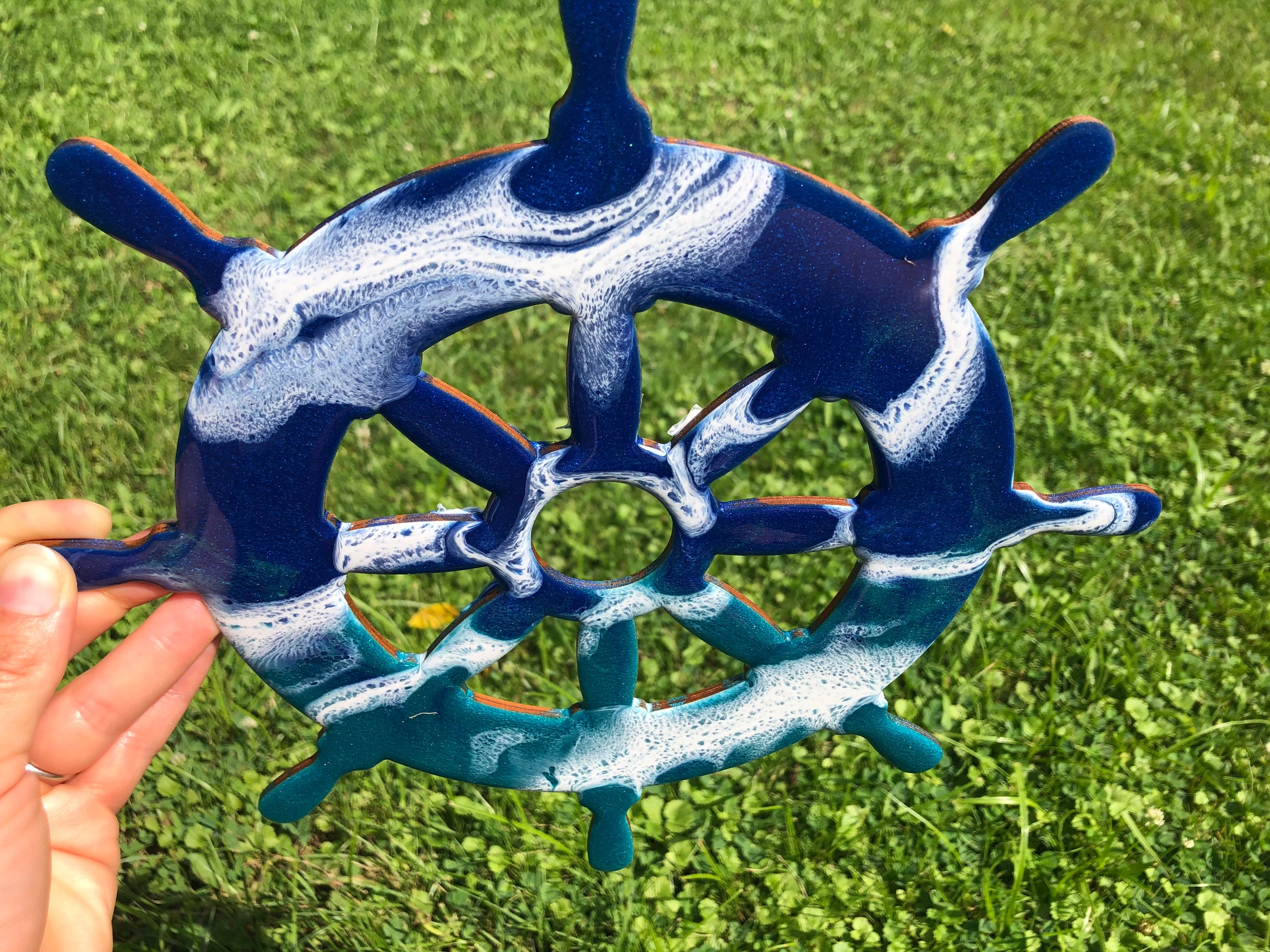 Ship Wheel Ocean Waves Beach Inspired Blue Aqua White Epoxy | Etsy