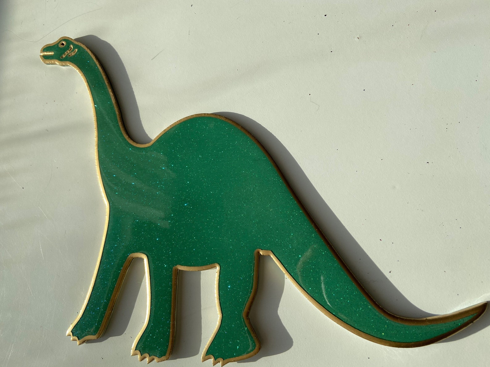 Brontosaurus Dinosaur Green Paint Glitter Gold Resin Art Wood Wall ...