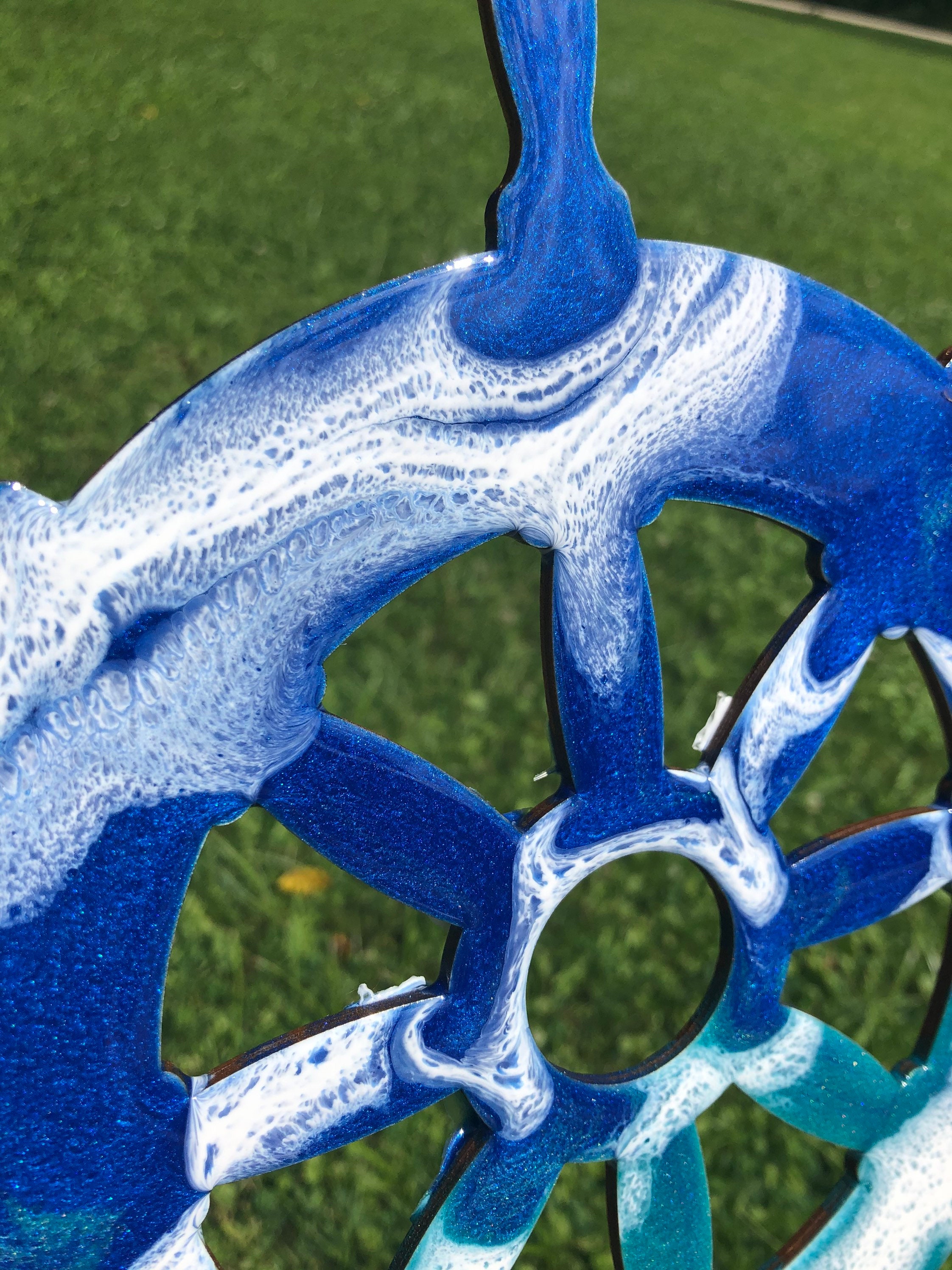 Ship Wheel Ocean Waves Beach Inspired Blue Aqua White Epoxy | Etsy