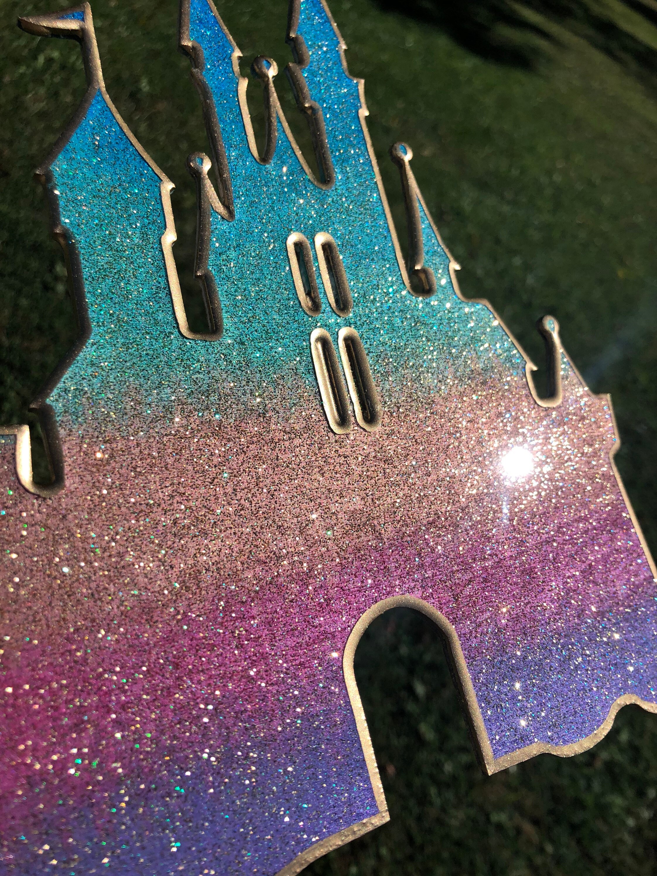 Princess Castle Hand Painted Rainbow Gold Glitter Epoxy Resin Wood Wall ...