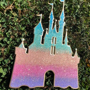 Princess Castle Hand Painted Rainbow Gold Glitter Epoxy Resin Wood Wall ...