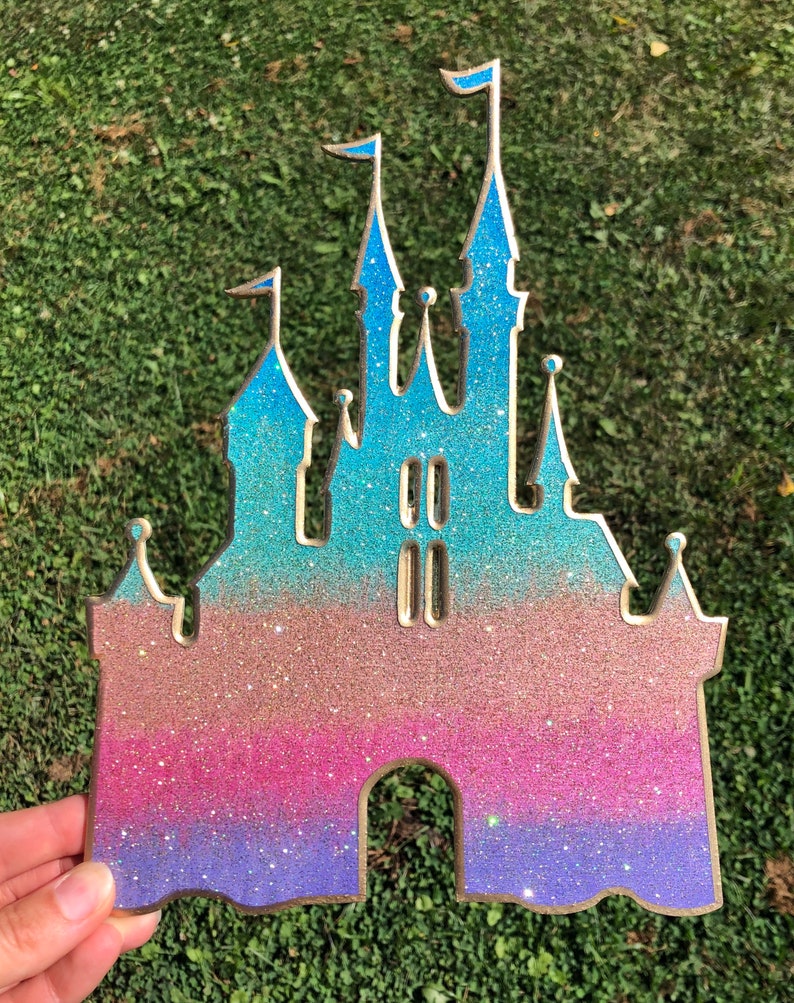 Princess Castle Hand Painted Rainbow Gold Glitter Epoxy Resin Wood Wall ...