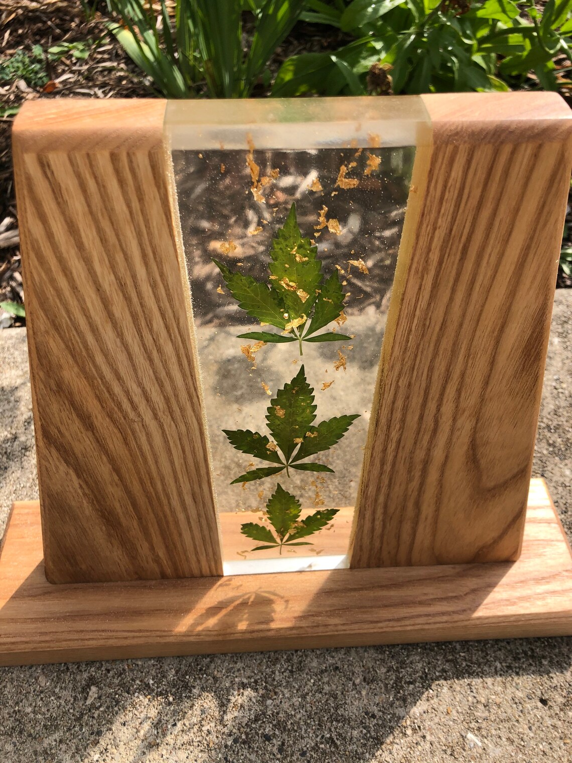 Hemp Cannabis Pot Green Leaves and Gold Flakes Clear Epoxy Resin Art ...