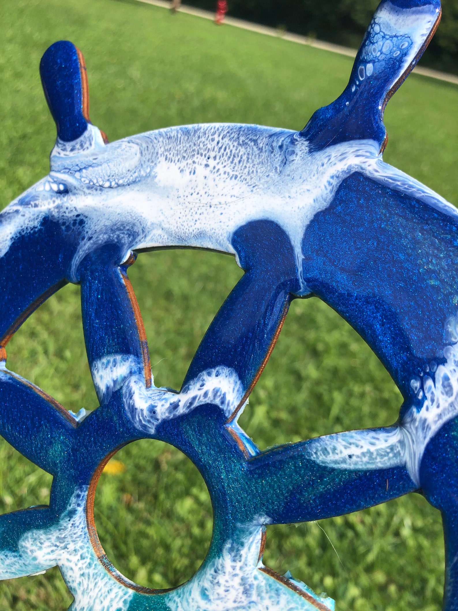 Ship Wheel Ocean Waves Beach Inspired Blue Aqua White Epoxy | Etsy