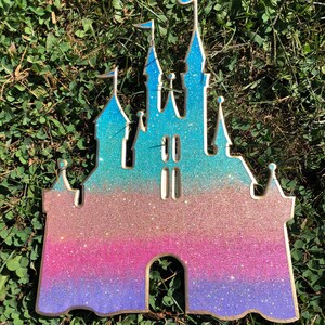Princess Castle Hand Painted Rainbow Gold Glitter Epoxy Resin Wood Wall ...