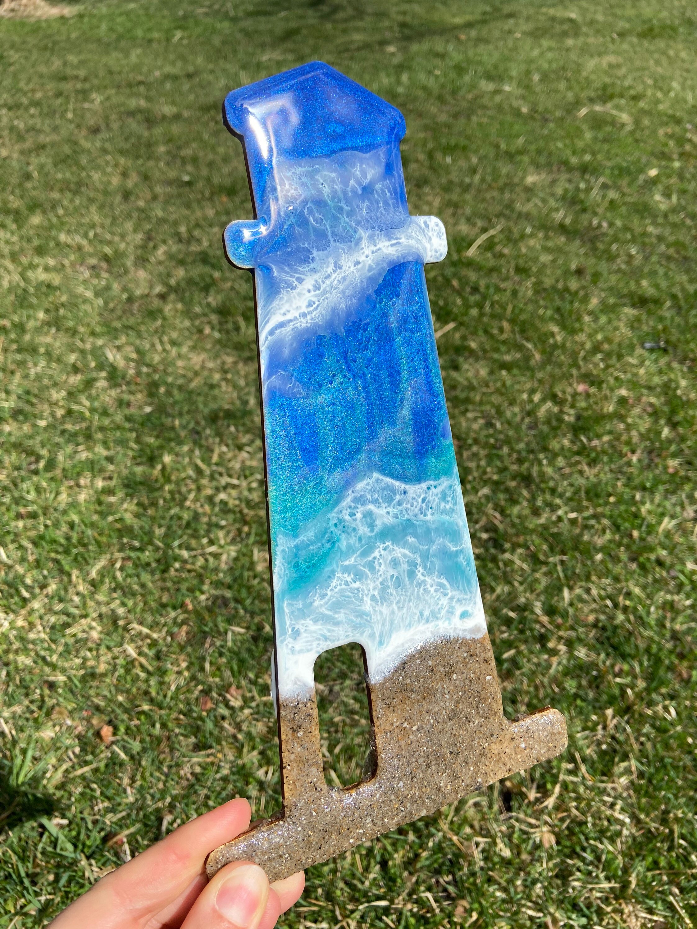 Lighthouse Ocean Waves Beach Inspired Blue Aqua White Epoxy | Etsy