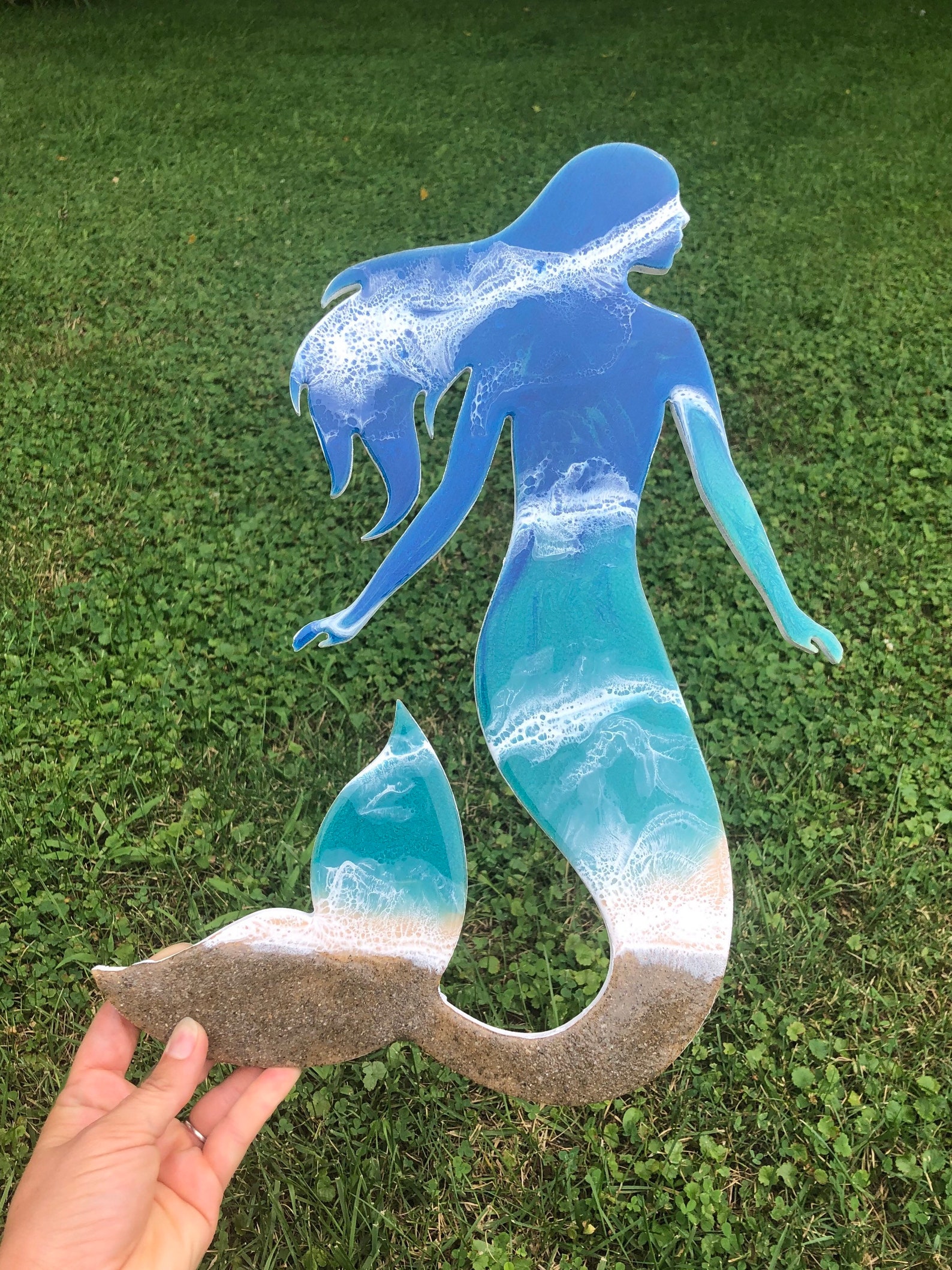 Mermaid Ocean Waves Beach Inspired Blue Aqua White Epoxy Resin Art With ...