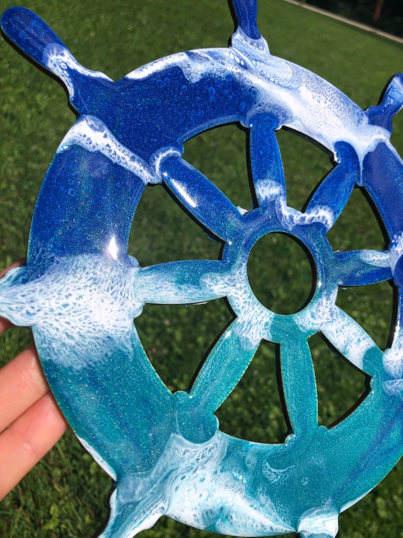Ship Wheel Ocean Waves Beach Inspired Blue Aqua White Epoxy - Etsy