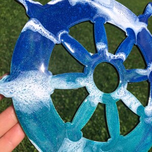 Ship Wheel Ocean Waves Beach Inspired Blue Aqua White Epoxy Resin Art ...