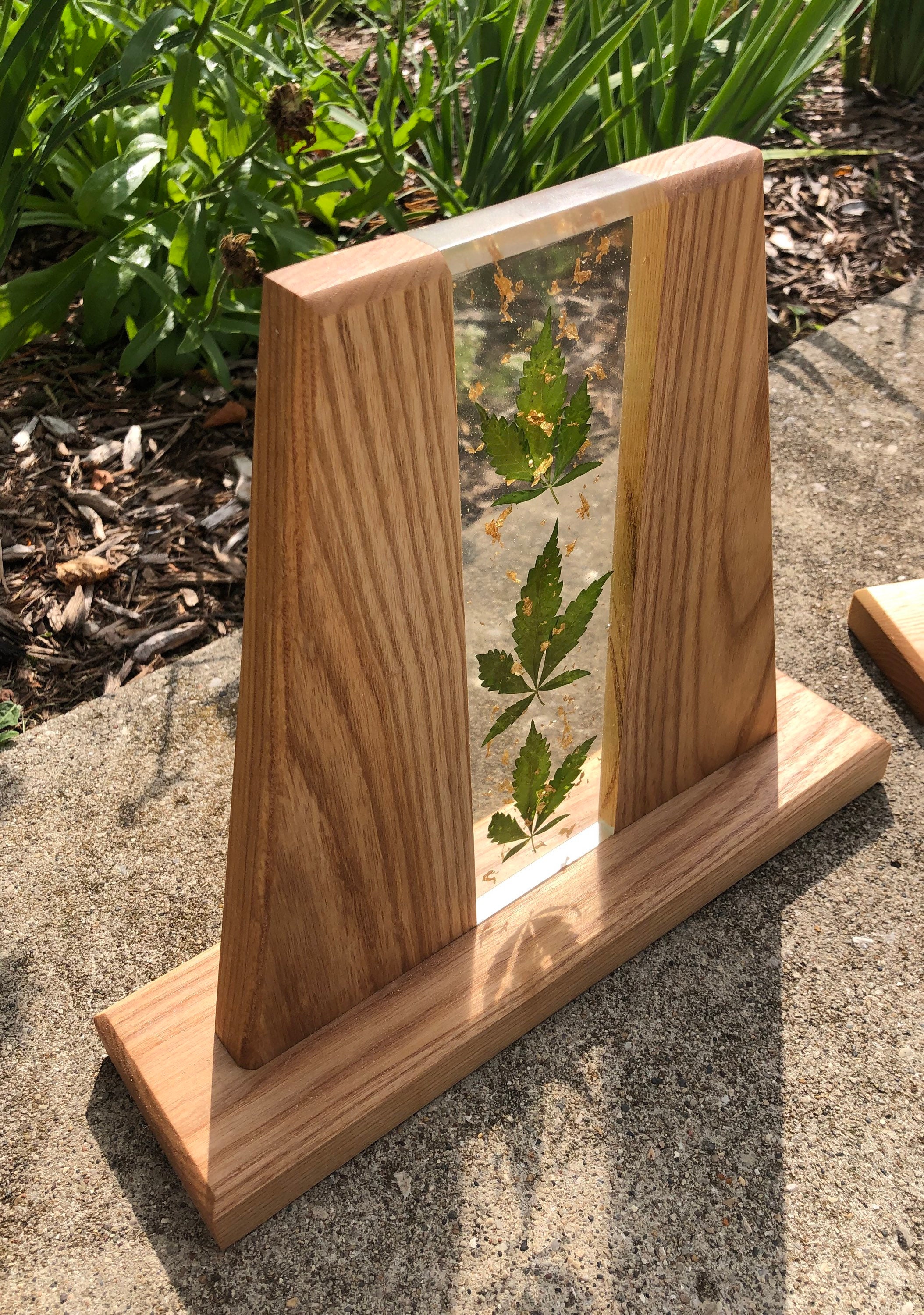 Hemp Cannabis Pot Green Leaves and Gold Flakes Clear Epoxy Resin Art ...