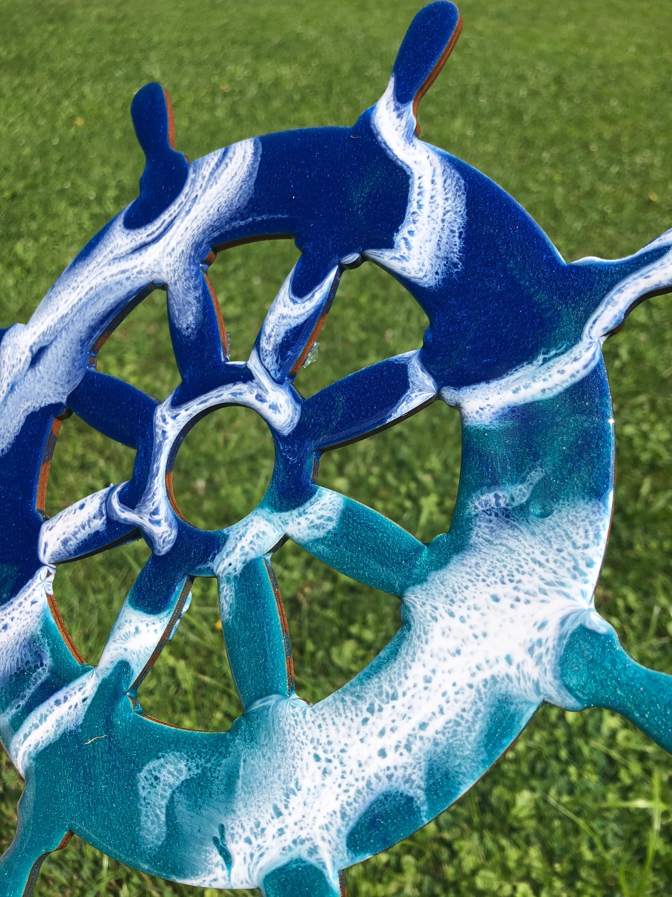 Ship Wheel Ocean Waves Beach Inspired Blue Aqua White Epoxy | Etsy